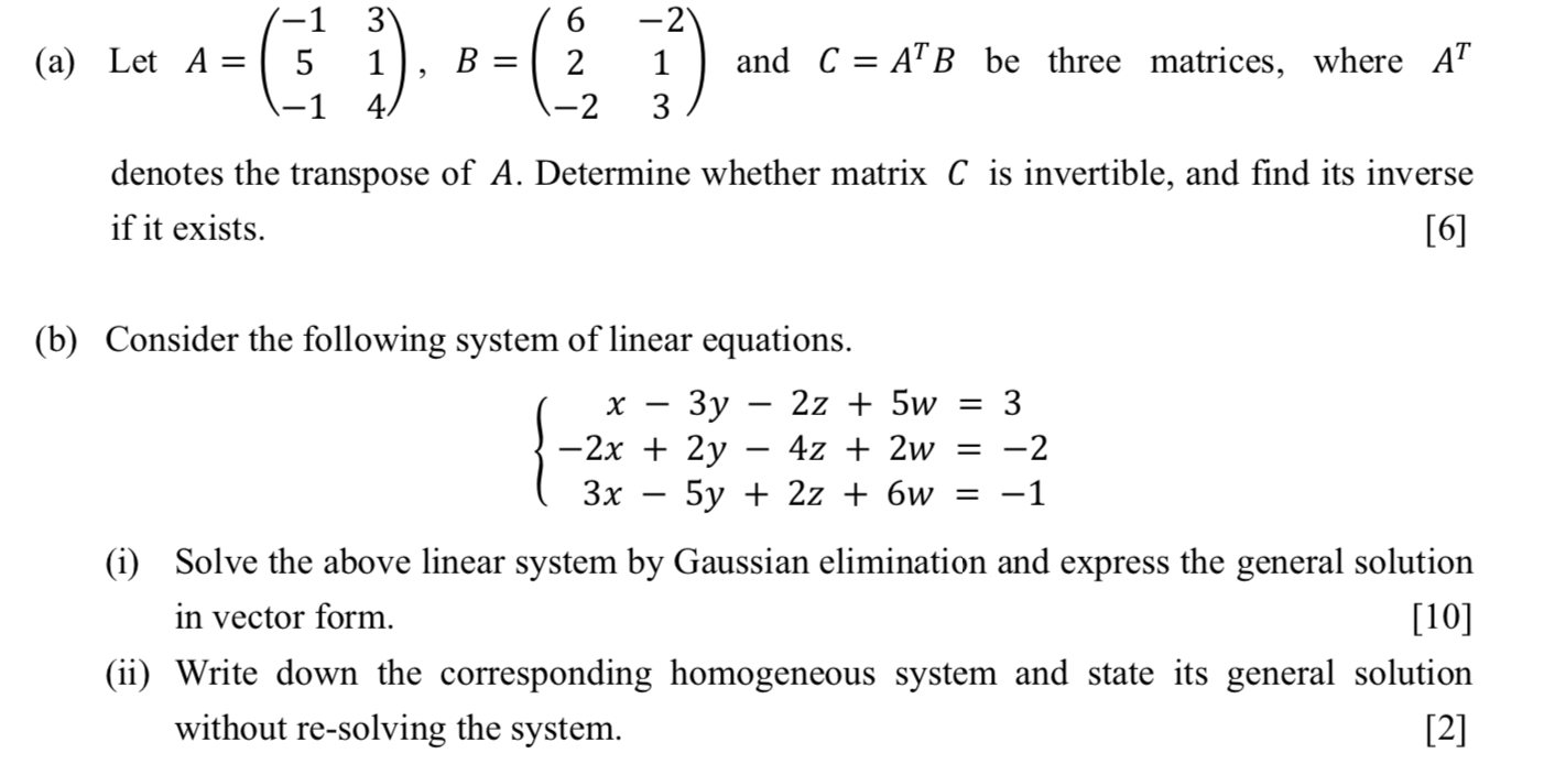 Solved 3 -2 (-1 (a) Let A = | 5 -1 1 B = 6 2 -2 1 and C = | Chegg.com