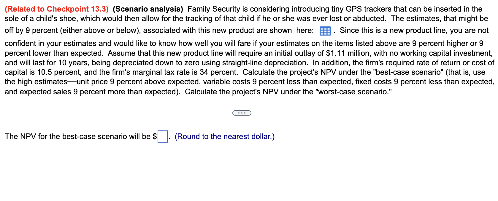 Solved (Related to Checkpoint 13.3) (Scenario analysis) | Chegg.com