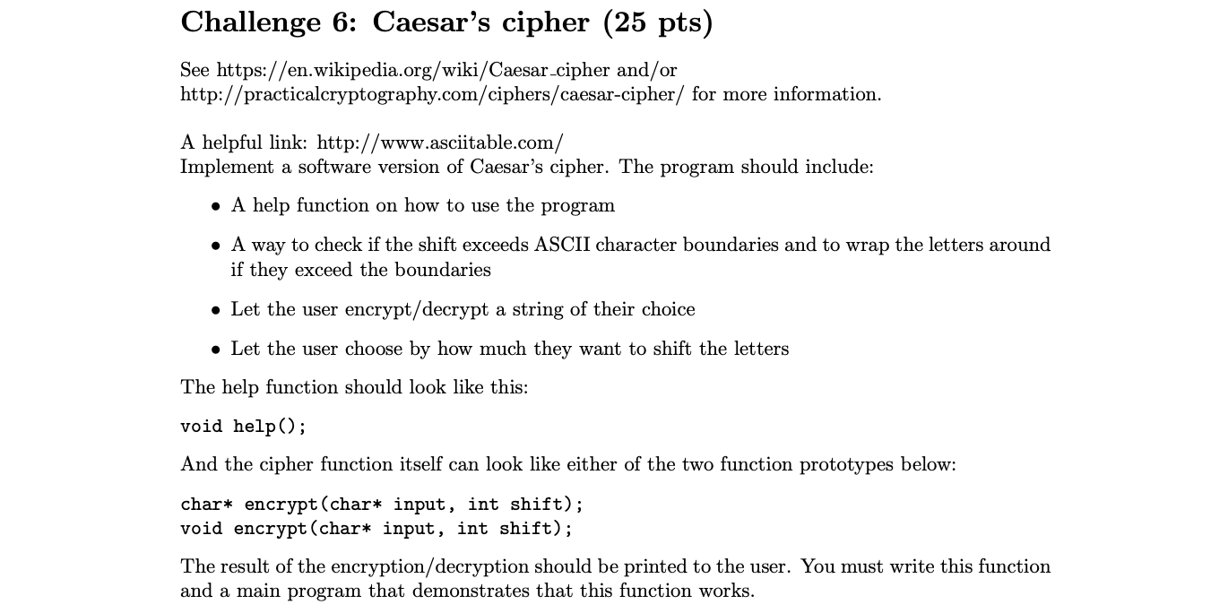 Solved Challenge 6: Caesar's cipher (25 pts) See | Chegg.com