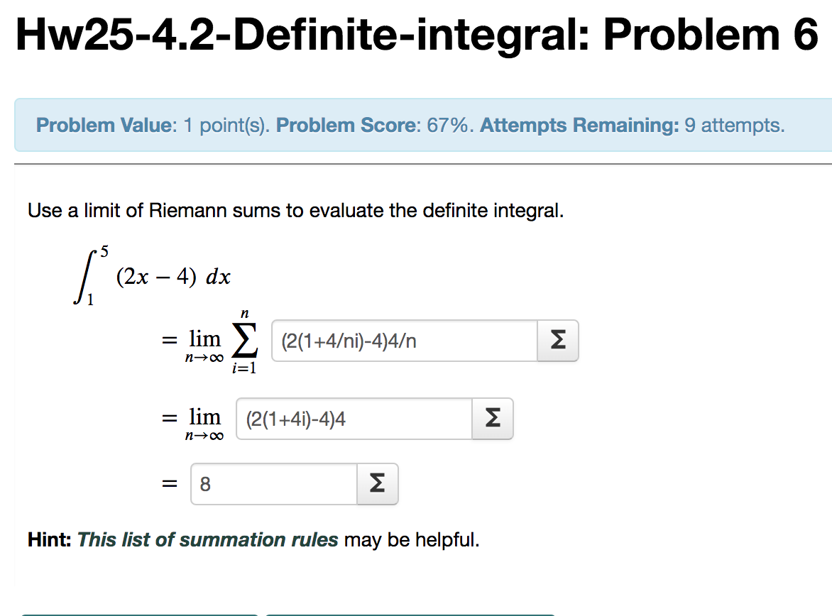 Solved Hw25-4.2-Definite-integral: Problem 6 Problem Value: | Chegg.com