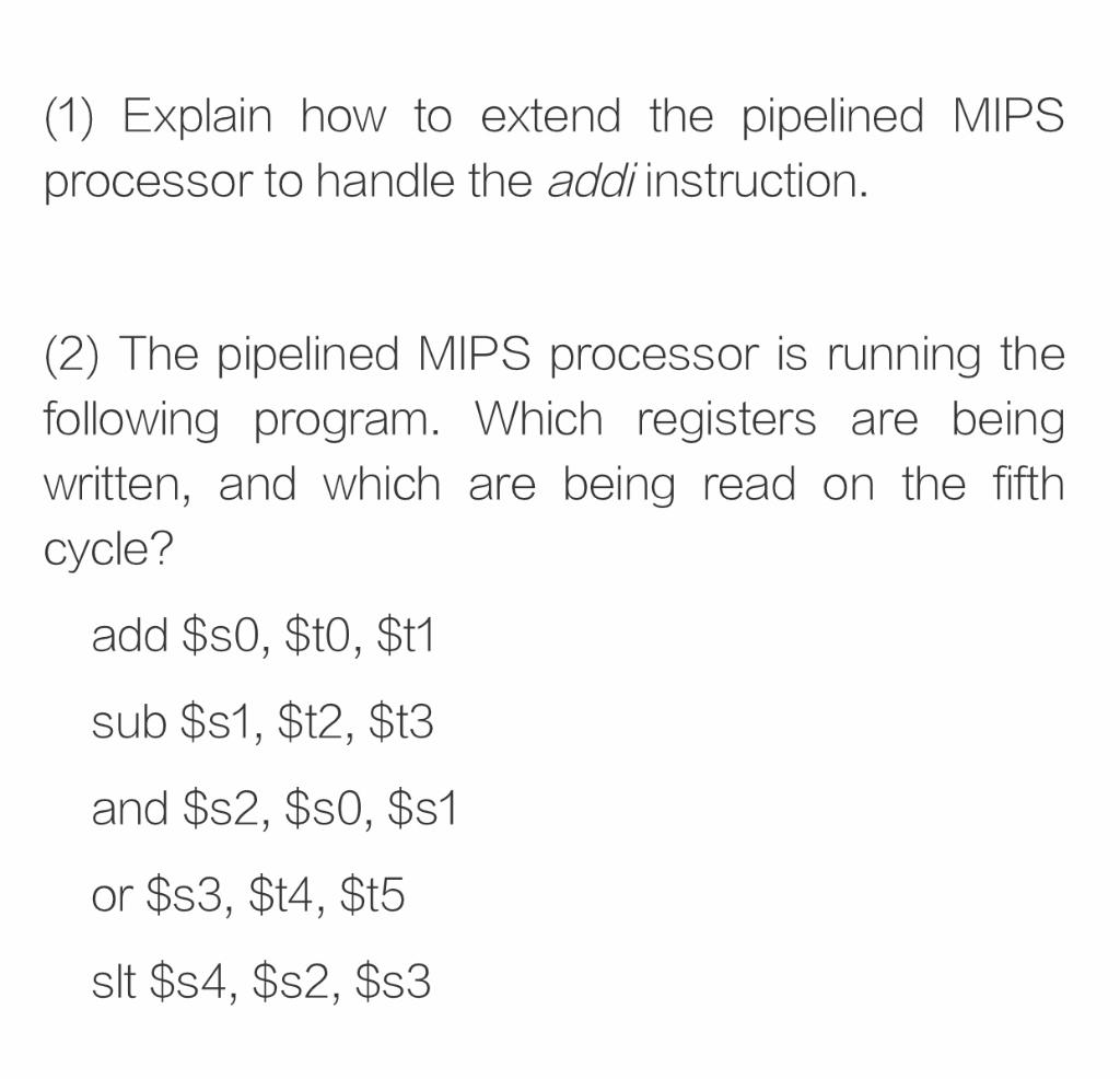 Solved (1) Explain how to extend the pipelined MIPS | Chegg.com