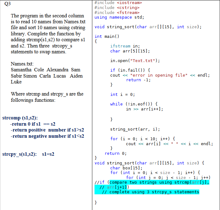 Solved Q3 The program in the second column is to read 10 | Chegg.com