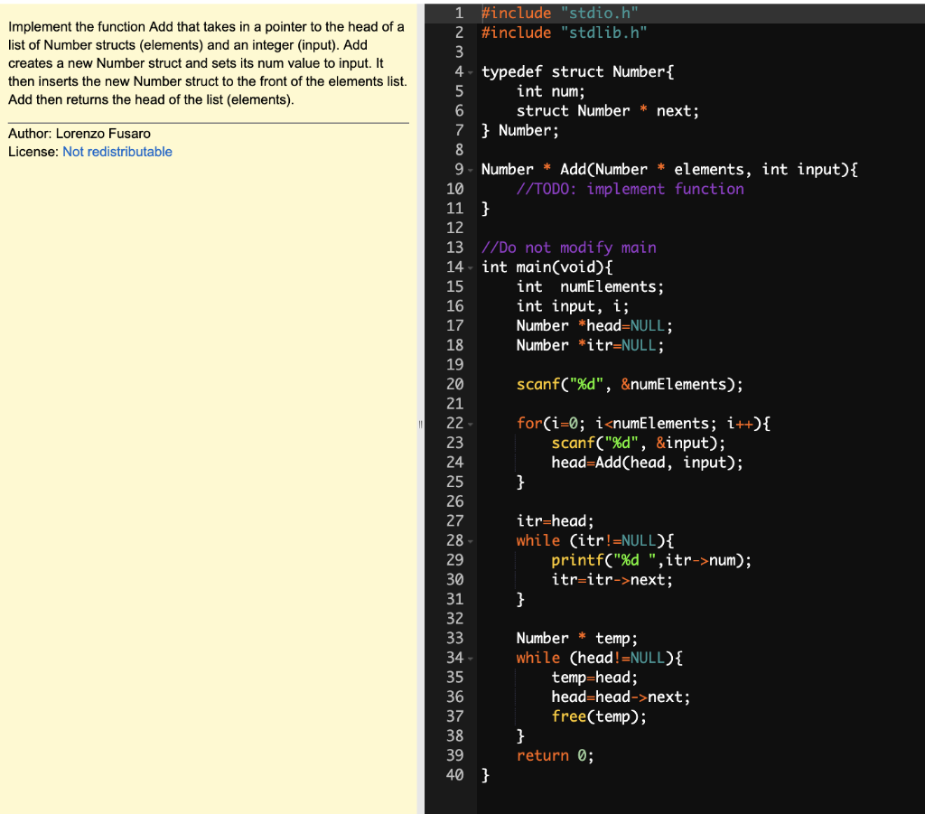 Solved 1 #include "stdio.h" 2 #include "stdlib.h" Implement | Chegg.com