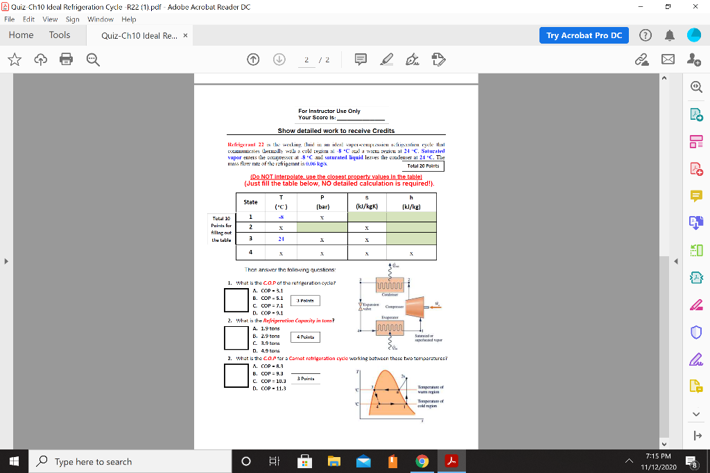 Solved х Quiz-Ch10 Ideal Refrigeration Cycle R22 (1).pdf - | Chegg.com
