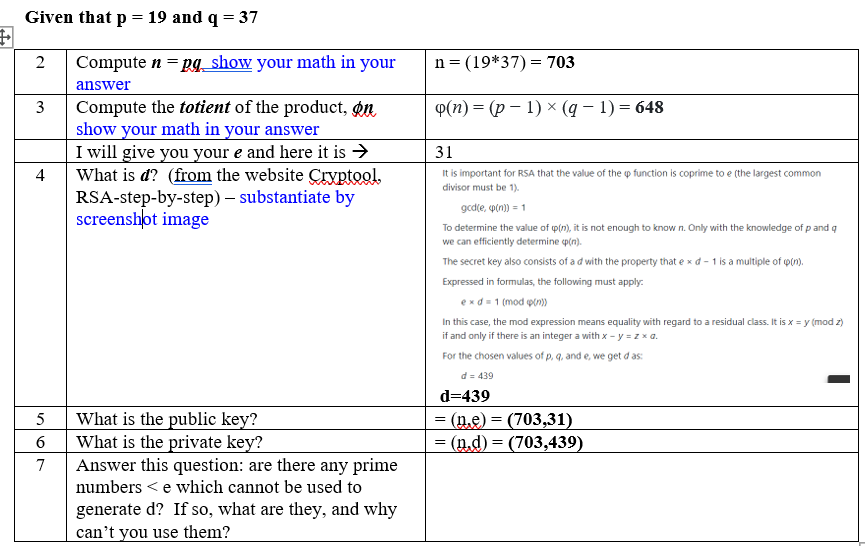 Solved Given that p=19 and q=37 | Chegg.com