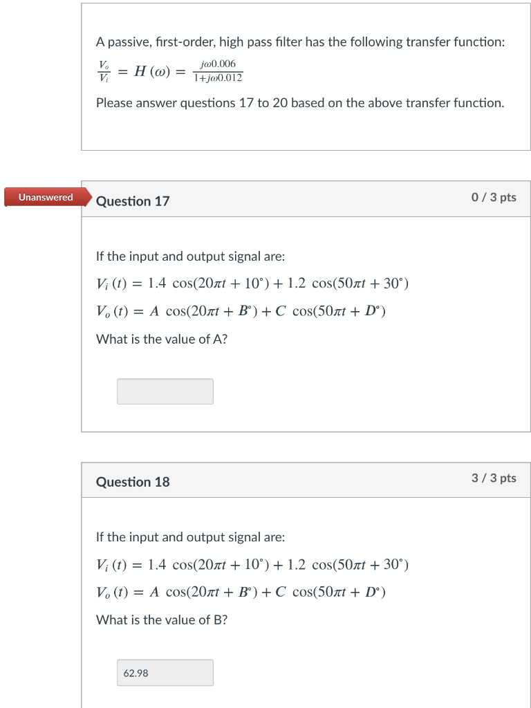 Solved A passive, first-order, high pass filter has the | Chegg.com