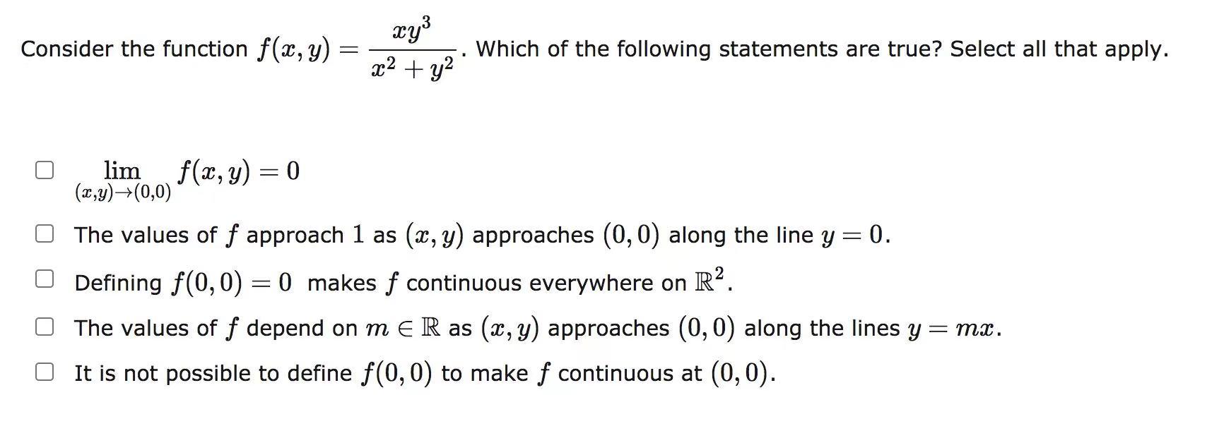 Solved Xy3 Consider the function f(x,y) Which of the | Chegg.com