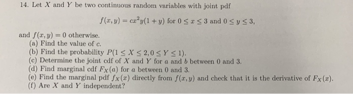 Solved 14 Let X And Y Be Two Continuous Random Variables 3376