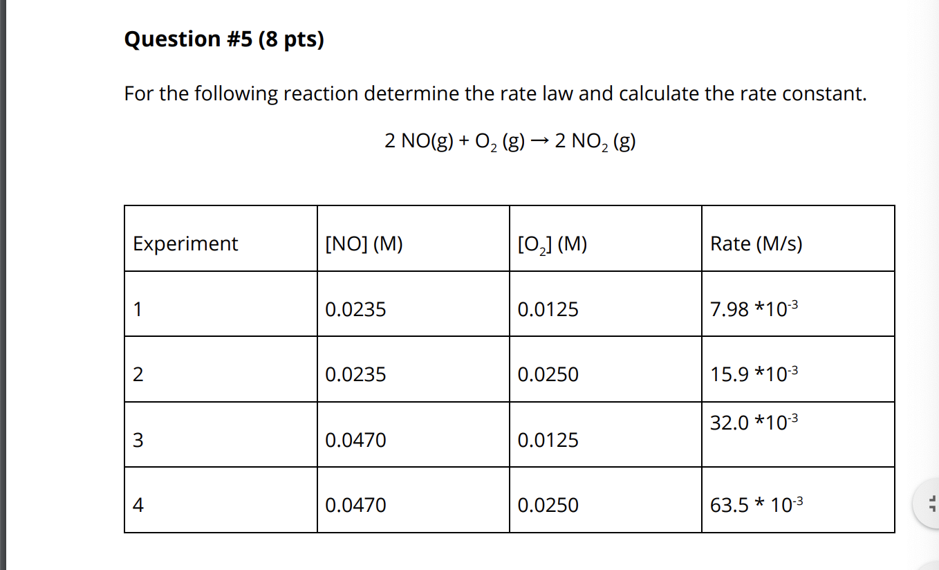 Solved Question #5 (8 pts) For the following reaction | Chegg.com