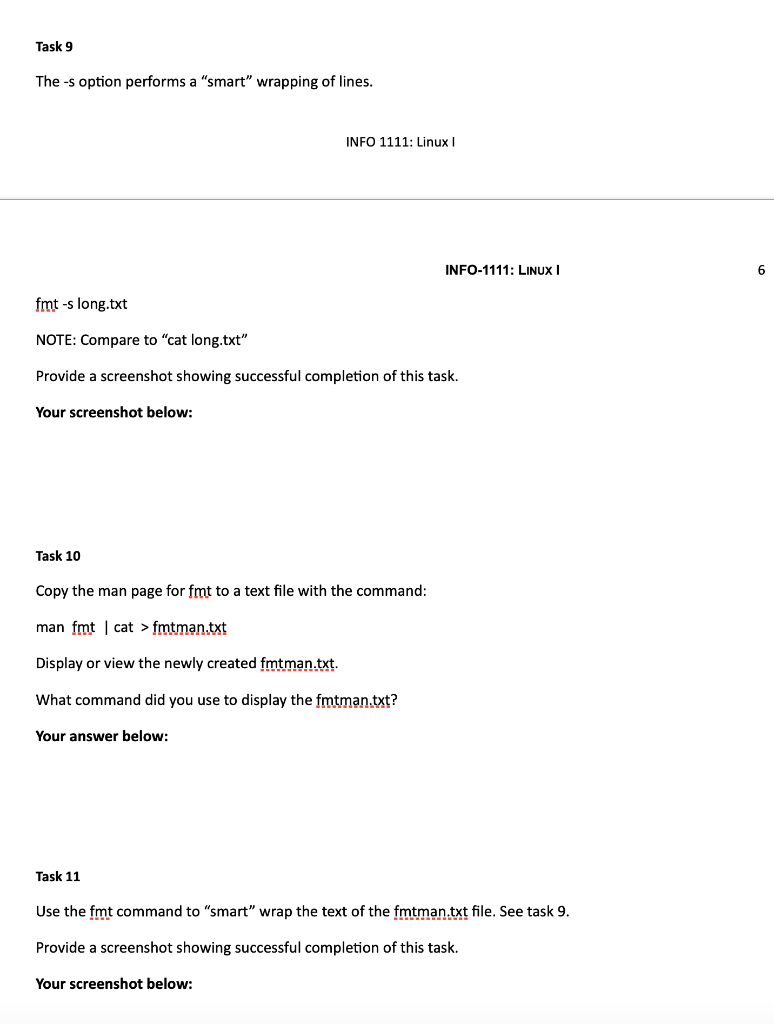 Task 7 The fmt (format) command can wrap text like | Chegg.com