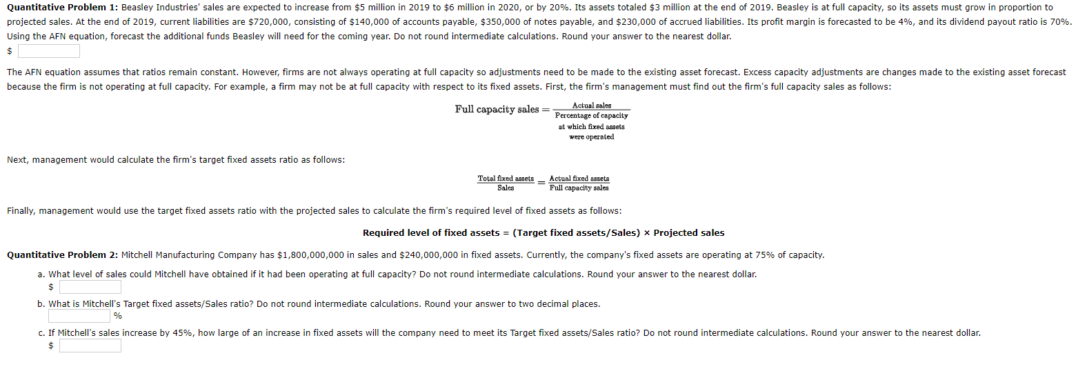 Solved Using the AFN equation, forecast the additional funds | Chegg.com