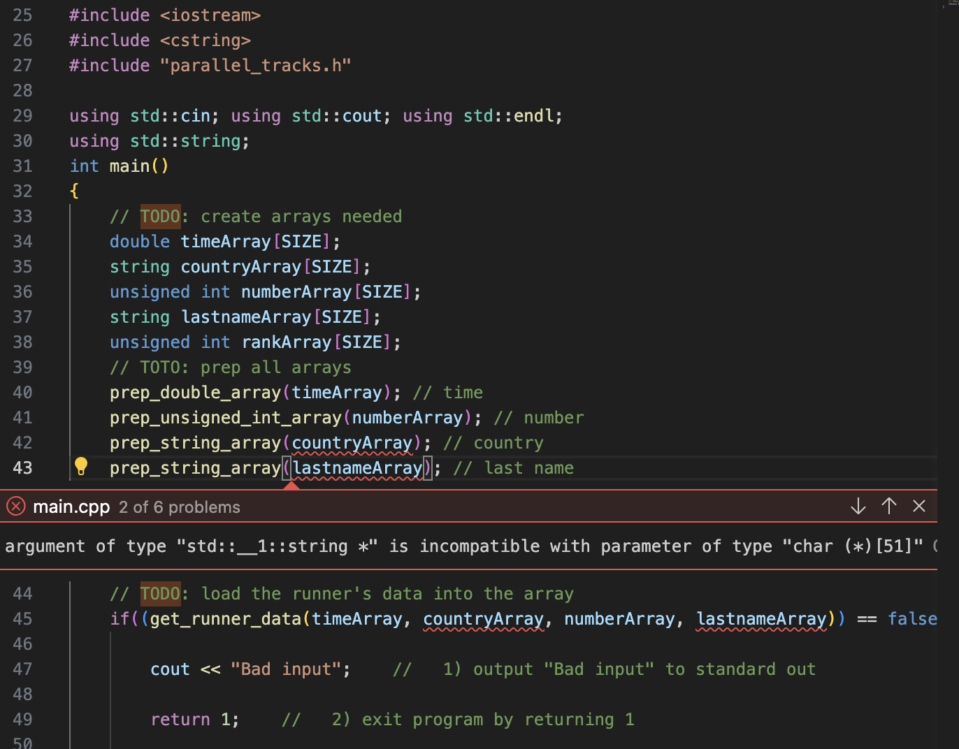 Solved \#include \#include \#include "parallel_tracks. h " | Chegg.com