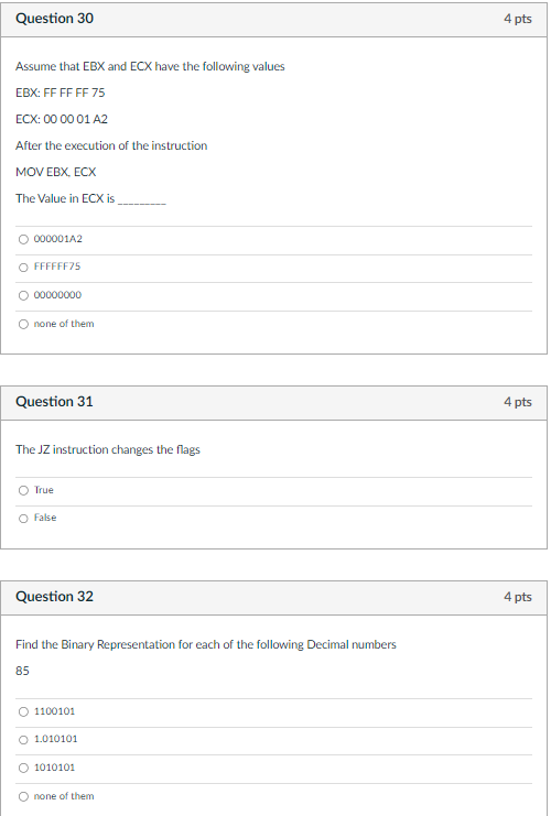Solved Assume that EBX and ECX have the following values | Chegg.com