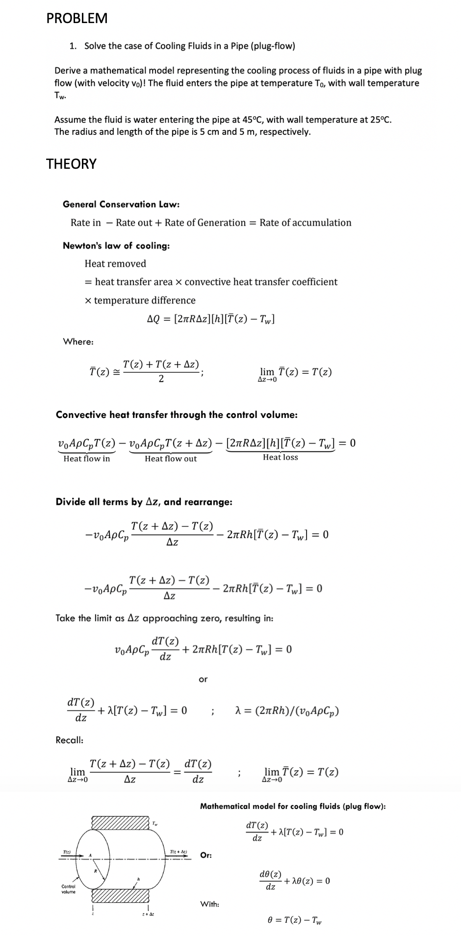 PROBLEM 1. Solve the case of Cooling Fluids in a Pipe | Chegg.com