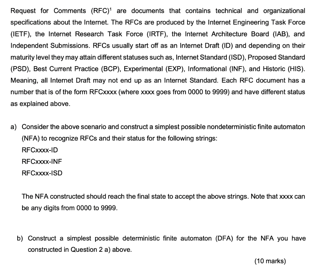 Solved Request for Comments (RFC)¹ are documents that | Chegg.com