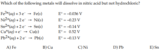 Solved Which of the following metals will dissolve in nitric | Chegg.com