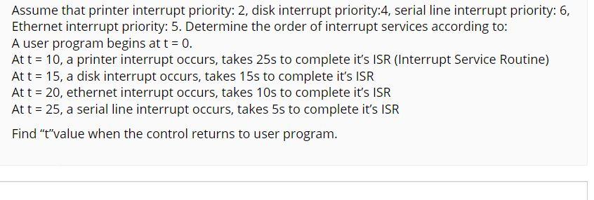 Solved Assume that printer interrupt priority: 2, disk | Chegg.com