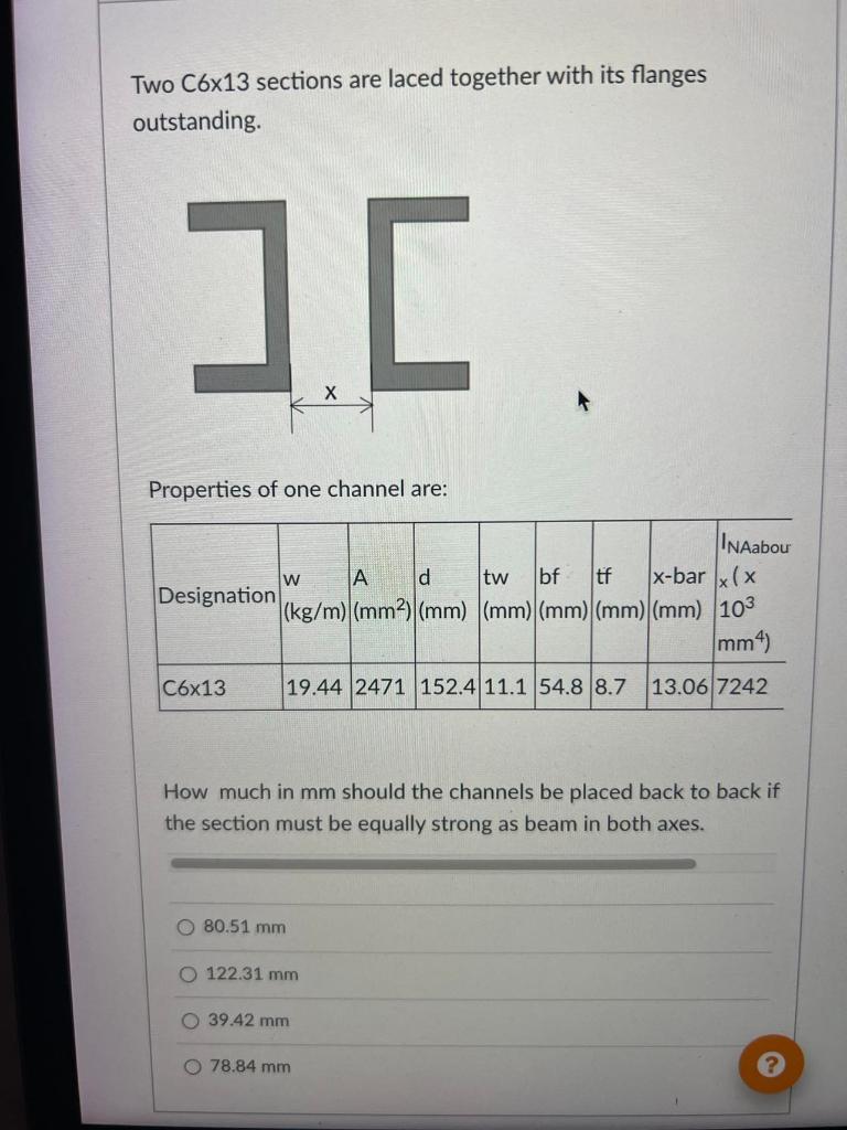 Solved Two C6x13 sections are laced together with its | Chegg.com