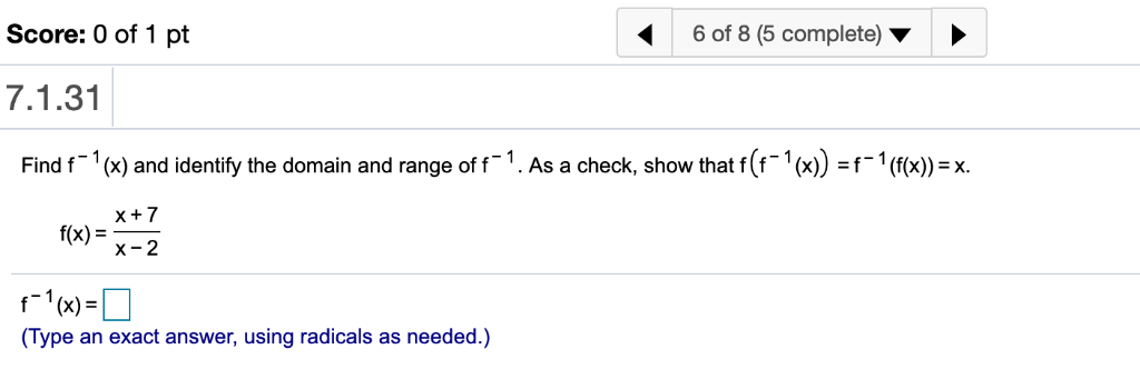 Solved Find f Superscript negative 1 Baseline left | Chegg.com