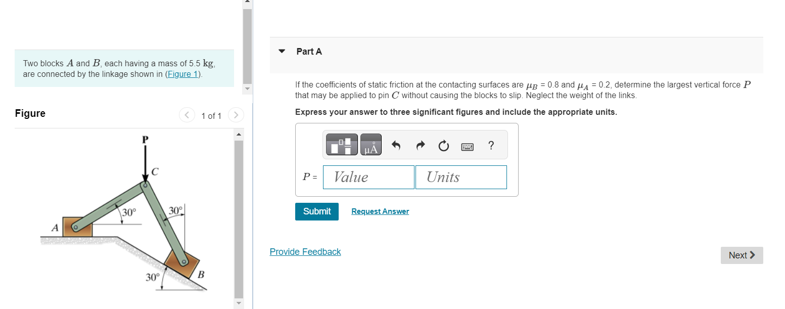 Solved Two blocks A and B, each having a mass of 5.5 kg, are | Chegg.com