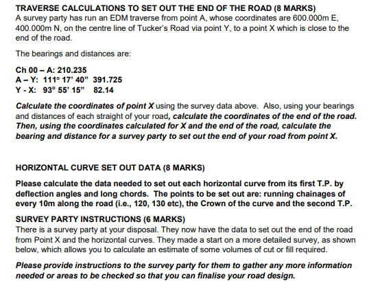TRAVERSE CALCULATIONS TO SET OUT THE END OF THE ROAD | Chegg.com
