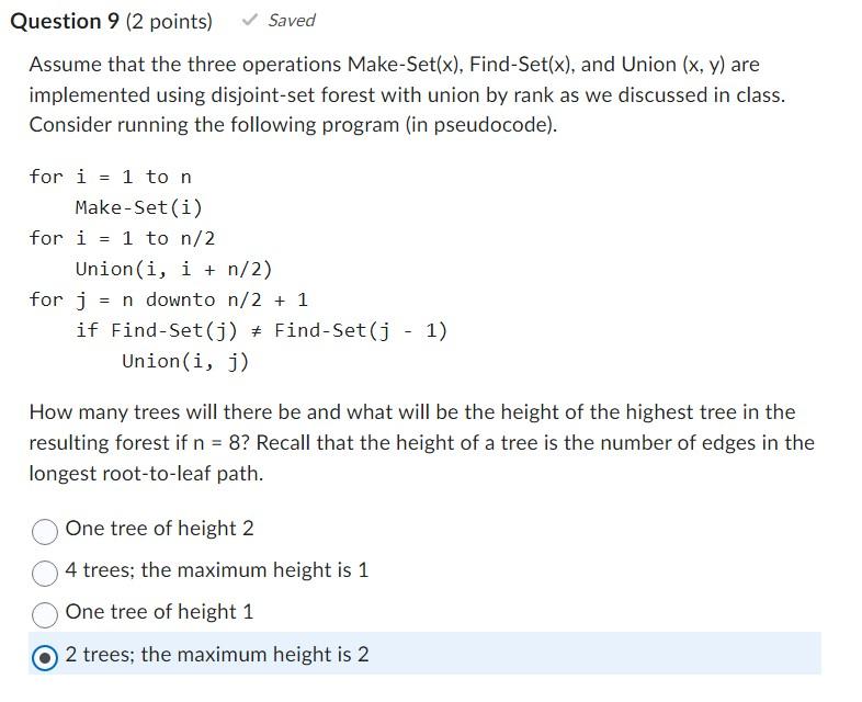 Solved Assume that the three operations Make-Set( x), | Chegg.com