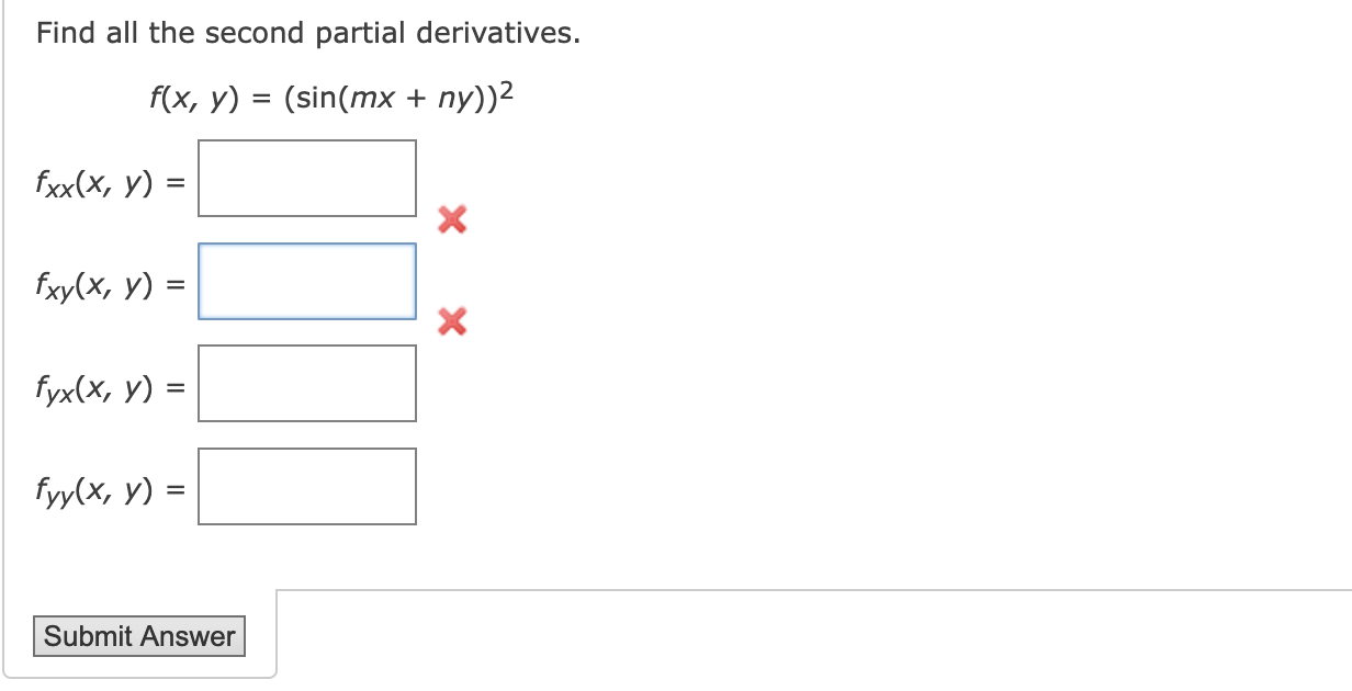 Solved Find all the second partial derivatives. | Chegg.com