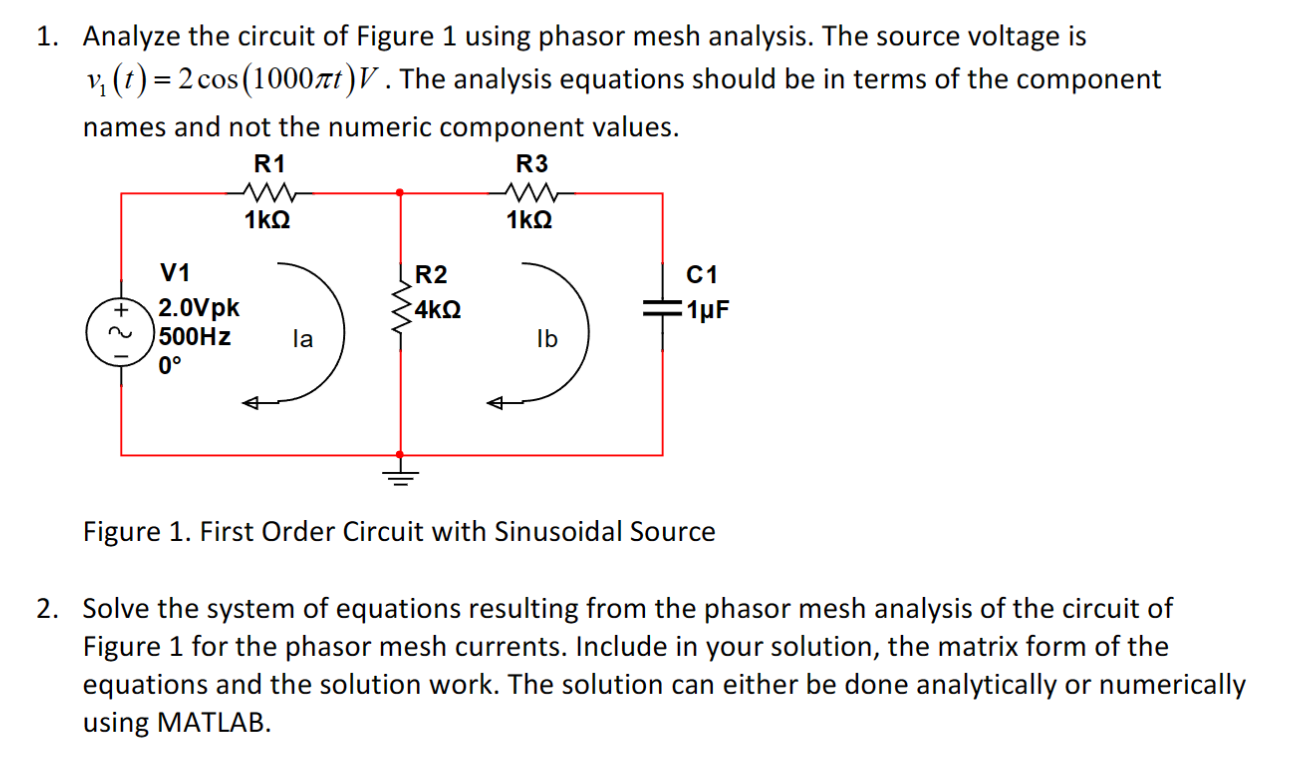 1. Analyze the circuit of Figure 1 using phasor mesh | Chegg.com
