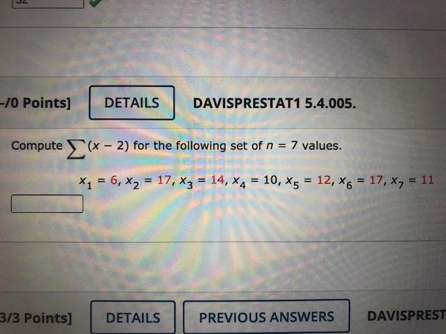 Solved -70 Points] DETAILS DAVISPRESTAT1 5.4.005. Compute (x | Chegg.com