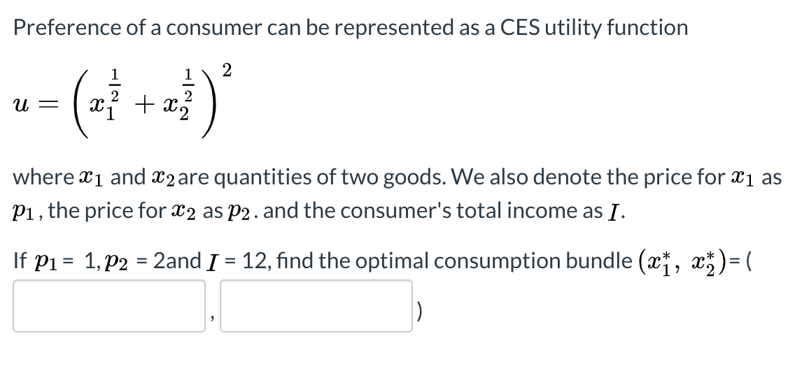 Solved Preference of a consumer can be represented as a CES | Chegg.com