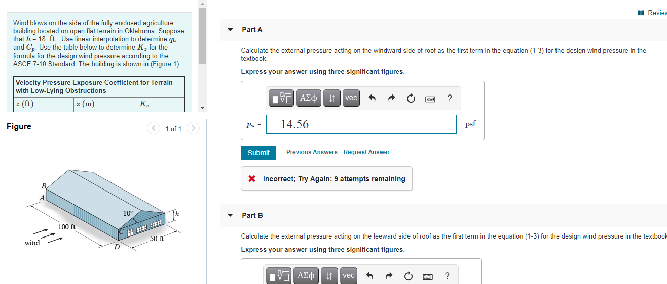 Reviev Part A Wind blows on the side of the fully | Chegg.com