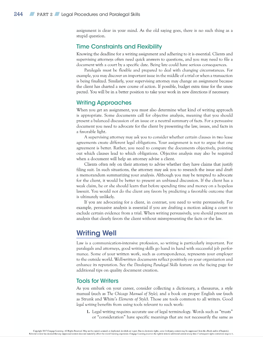 CHAPTER 9 Legal Writing: Form And Substance 243 In... | Chegg.com