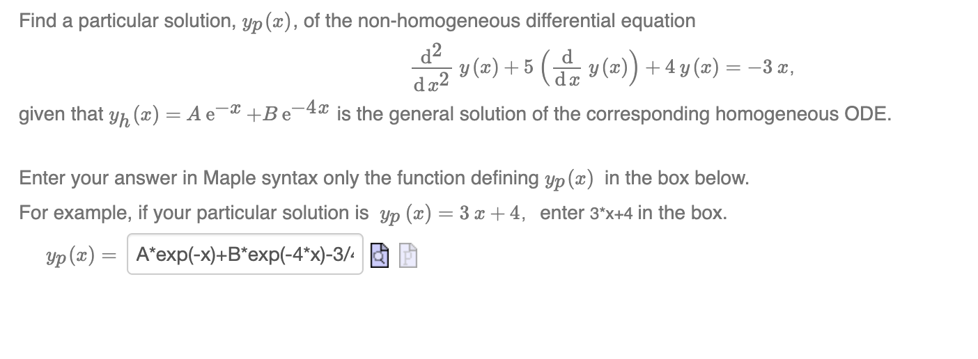 Solved Find a particular solution, yp(x), of the | Chegg.com