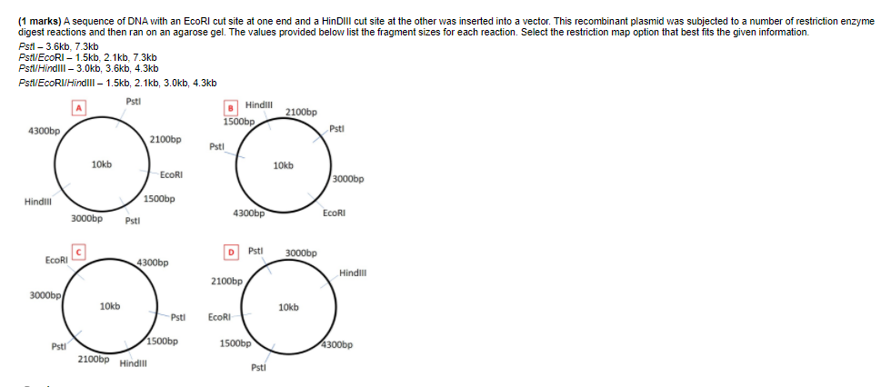 Solved (1 marks) A sequence of DNA with an EcoRI cut site at | Chegg.com