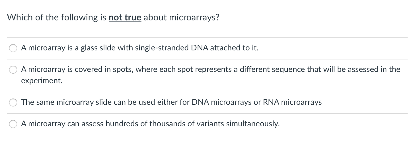 Solved Which of the following is not true about microarrays? | Chegg.com