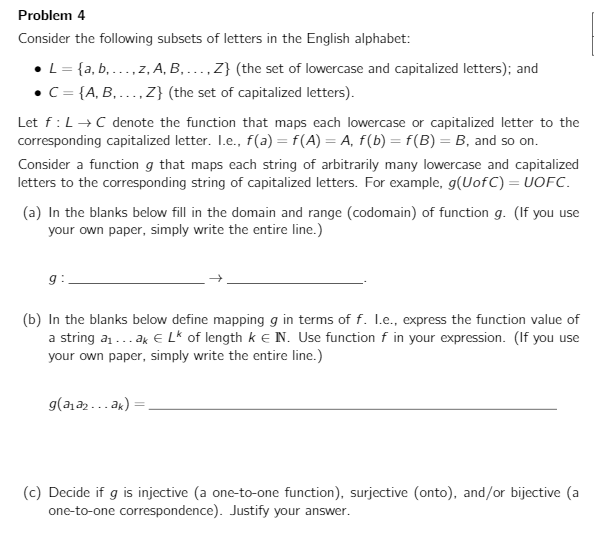 Solved Problem 4 Consider the following subsets of letters | Chegg.com