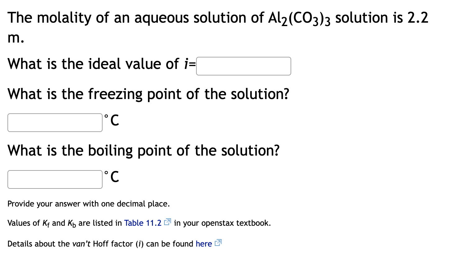 Solved The molality of an aqueous solution of Al2(CO3)3 | Chegg.com