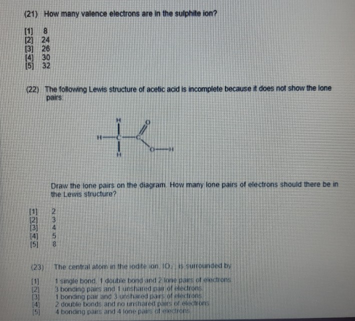 Solved (21) How many valence electrons are in the sulphite | Chegg.com