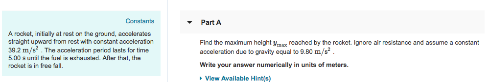 Solved Constants Part A A rocket, initially at rest on the | Chegg.com