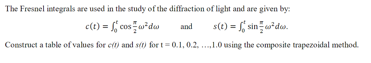 Solved The Fresnel integrals are used in the study of the | Chegg.com