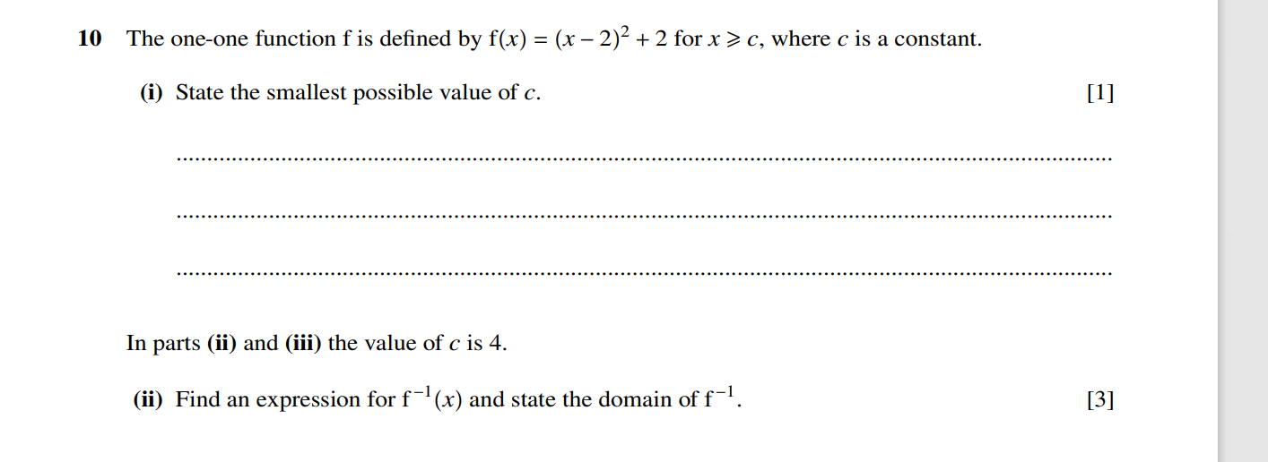 Solved 10 The one-one function f is defined by f(x) = (x - | Chegg.com