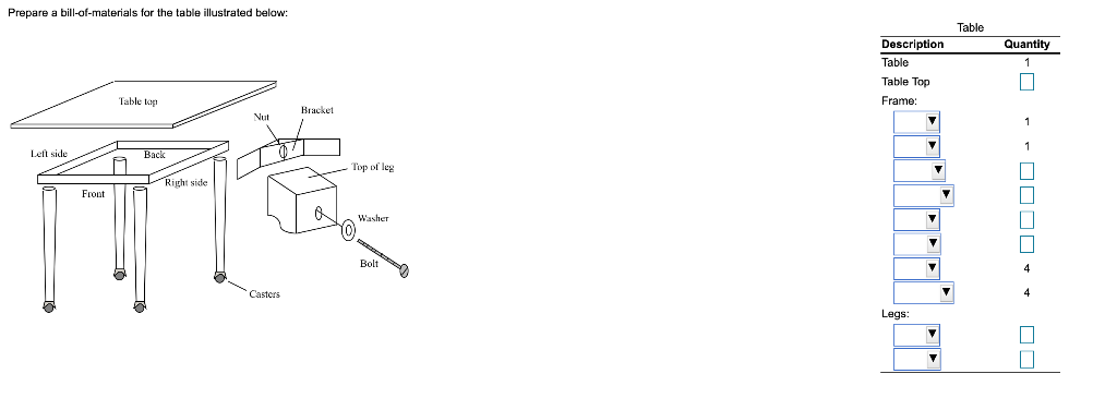 Solved Prepare a bill-of-materials for the table illustrated | Chegg.com