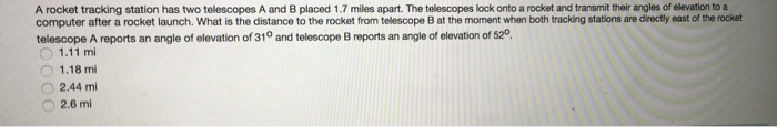 Solved A rocket tracking station has two telescopes A and B | Chegg.com