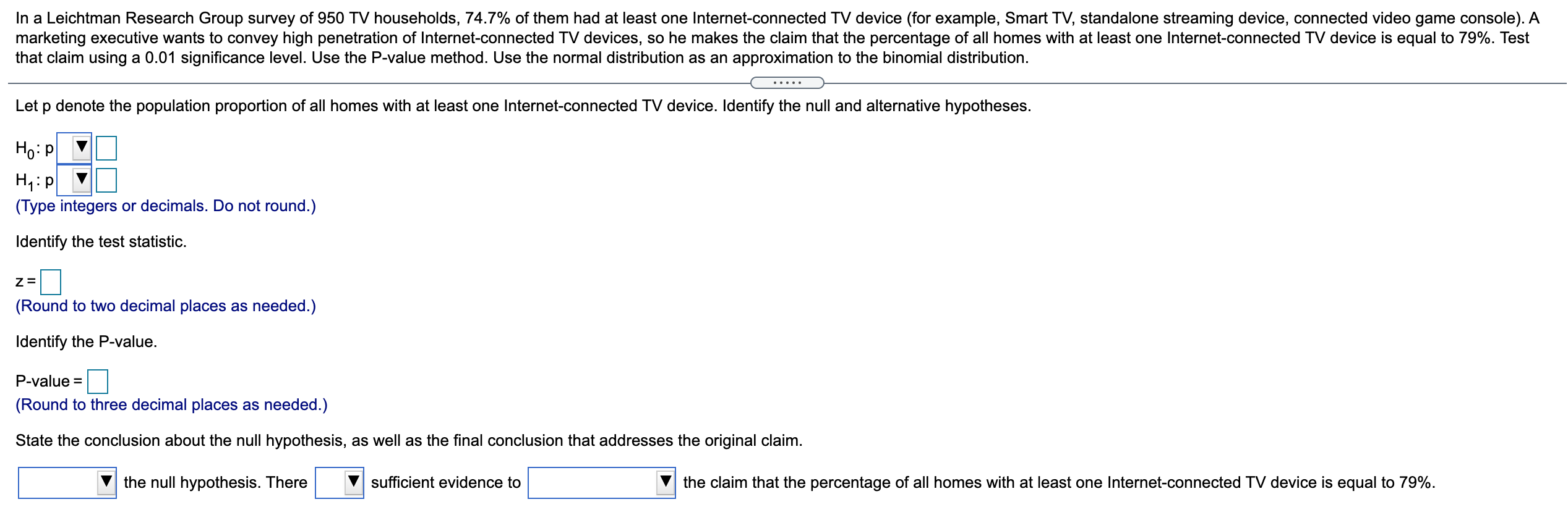 Solved In a Leichtman Research Group survey of 950 TV | Chegg.com