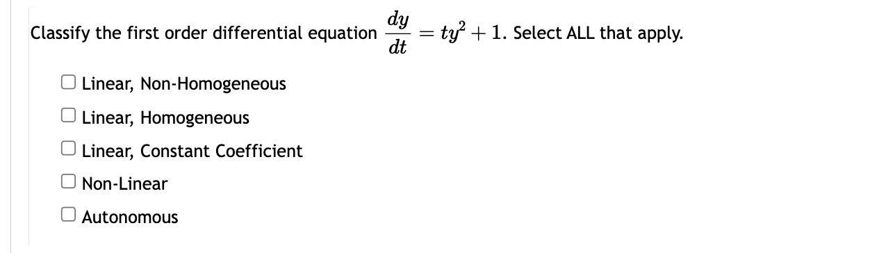 Solved Classify the first order differential equation | Chegg.com