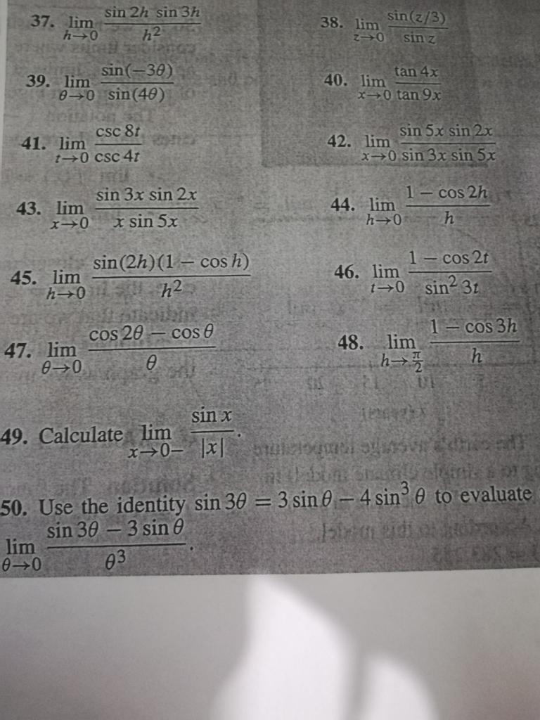 Solved 37. lim h→0 sin 2h sin 3h h2 38. sin(2/3) 20 sin z | Chegg.com