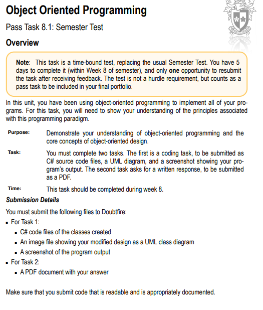 Object Oriented Programming Pass Task 8 1 Semester