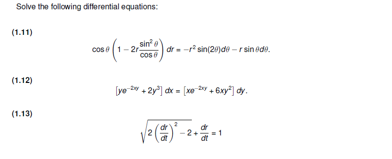 Solved Solve the following differential equations: | Chegg.com