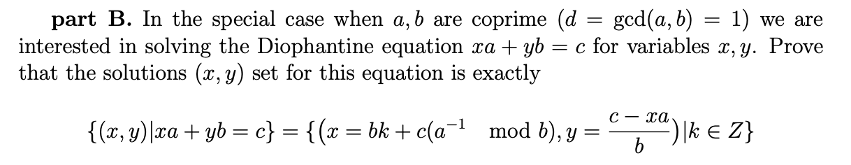 Solved part B. In the special case when a, b are coprime (d | Chegg.com