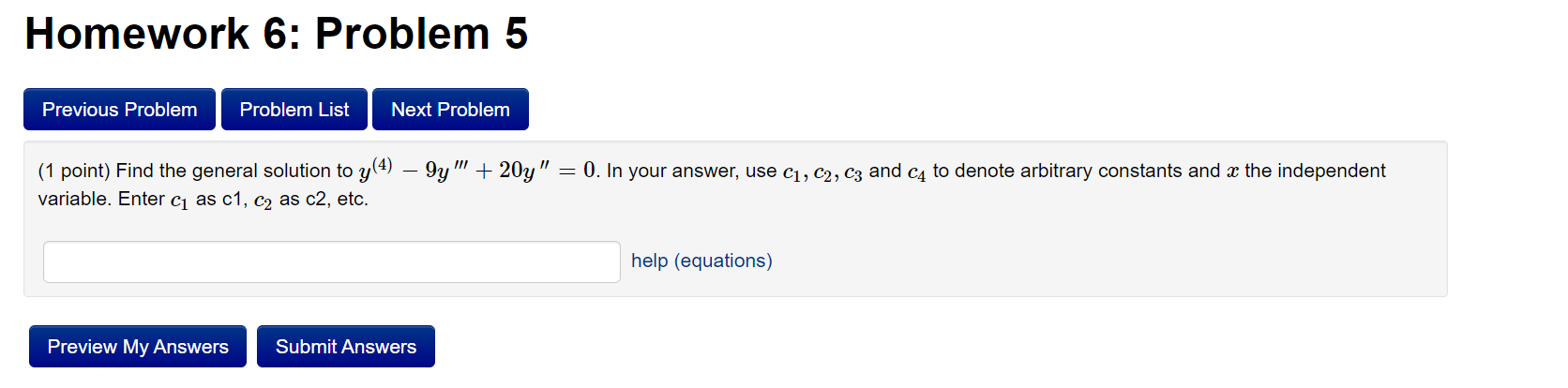 Solved Homework 6 Problem 5 Previous Problem Problem List